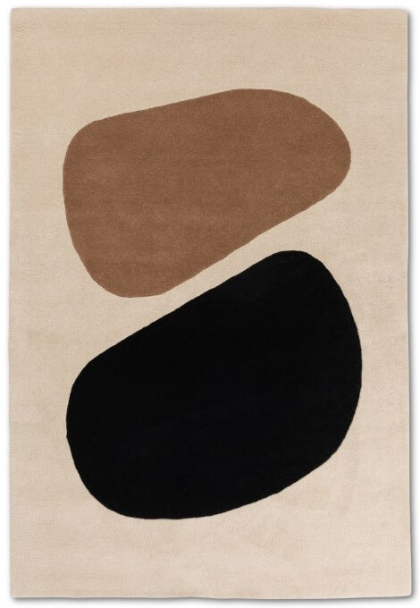 Abstract Beige and Black Hand Tufted Wool Area Rug